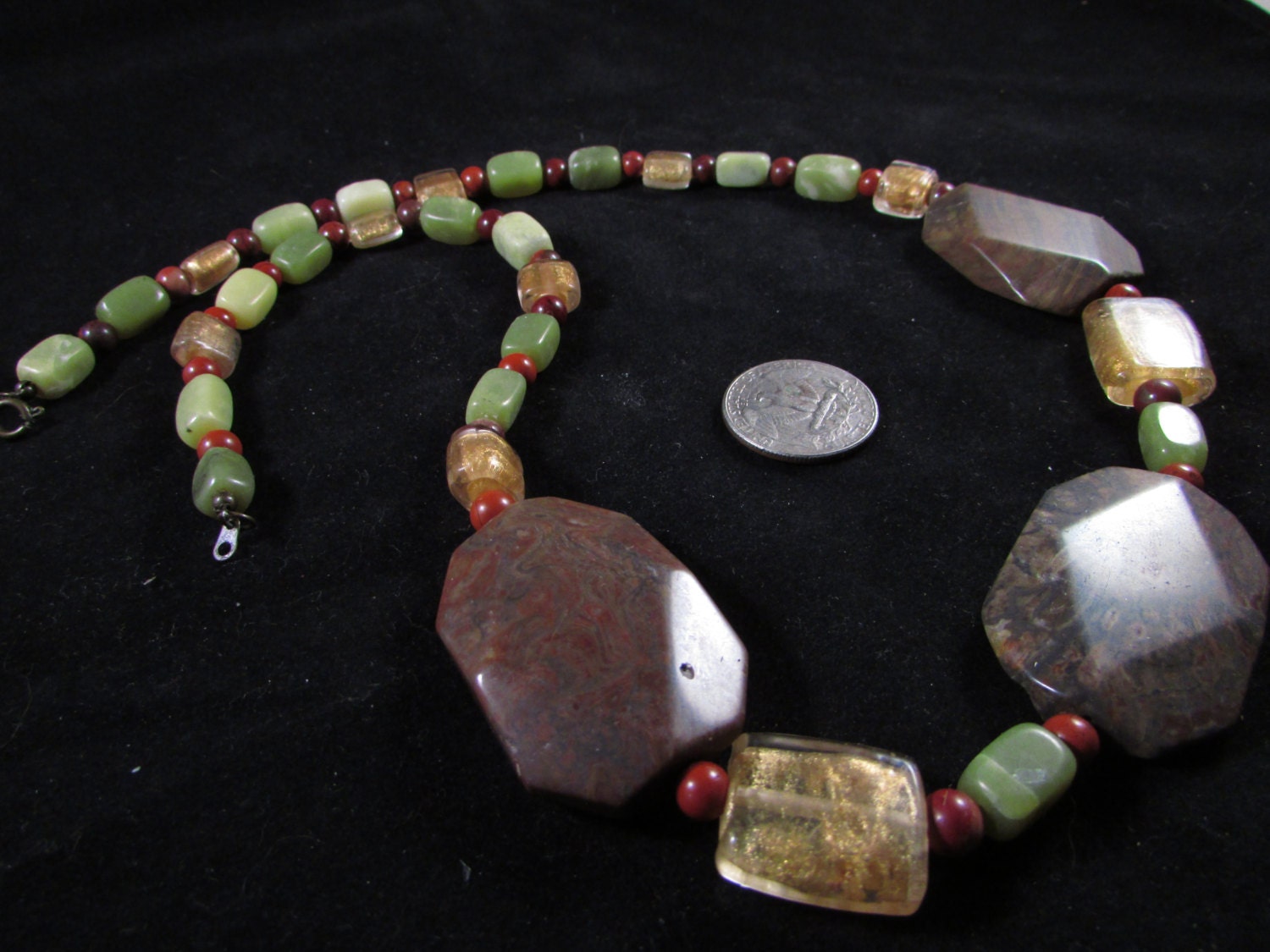 Chunky Stone Necklace, Hand Beaded Necklace, Hand Beaded Stone Necklace ...