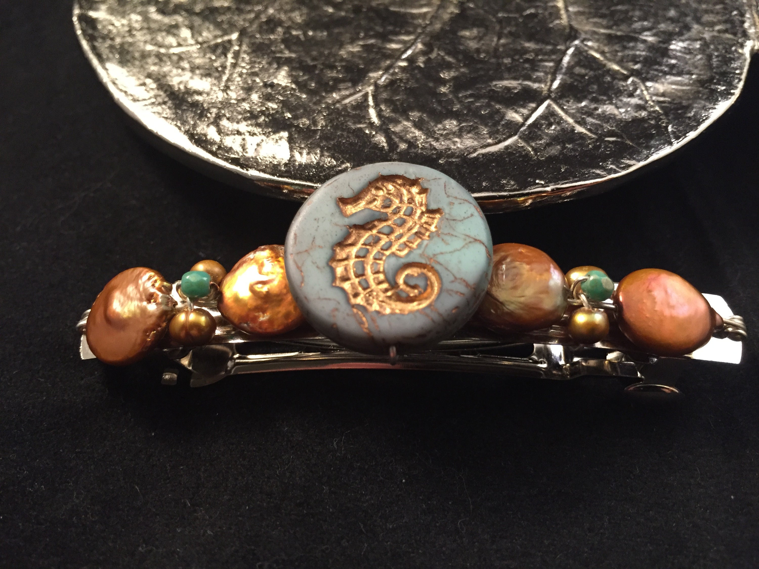 Seahorse Barrette Fish Barrette Freshwater Pearl Barrette - Etsy