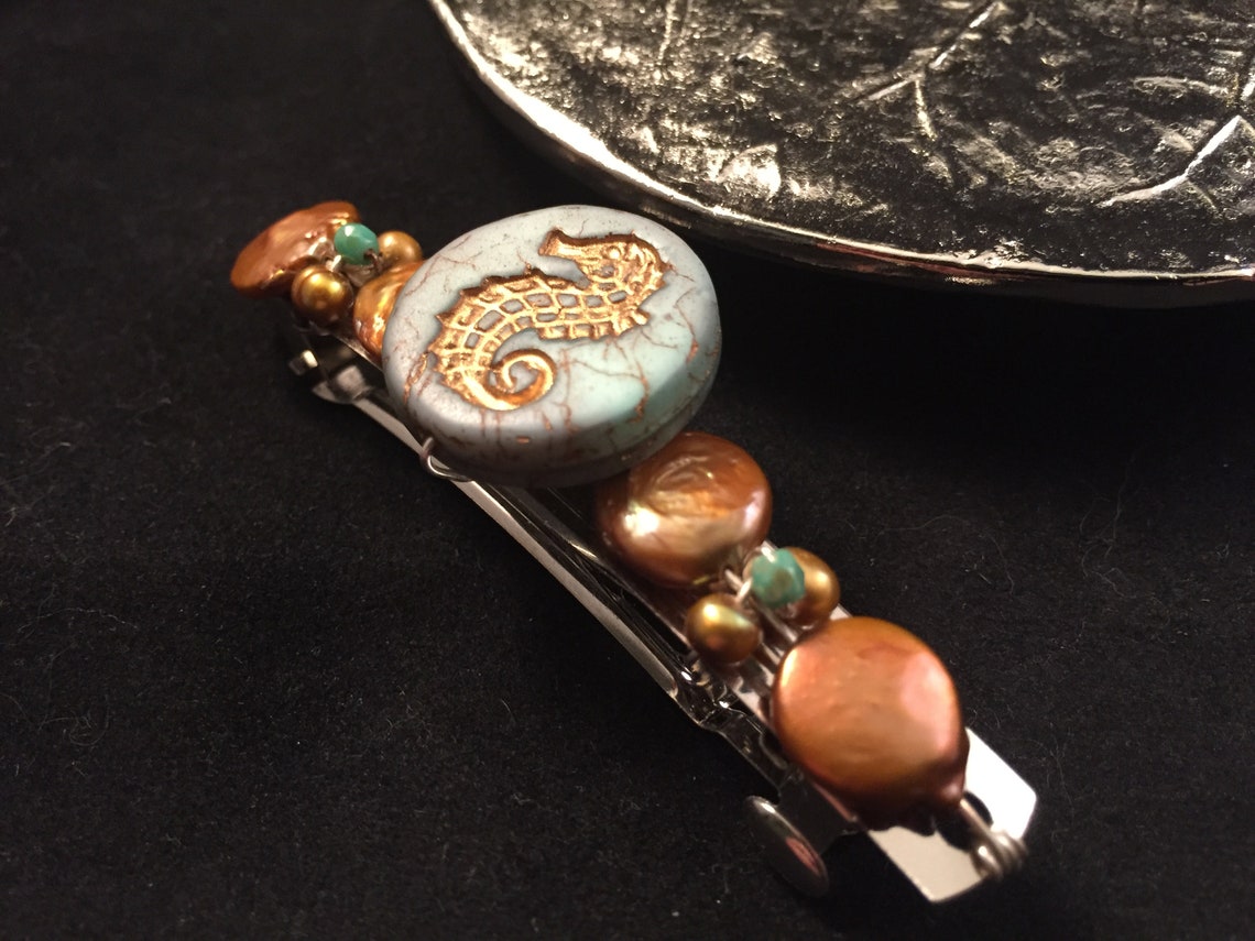 Seahorse Barrette Fish Barrette Freshwater Pearl Barrette - Etsy