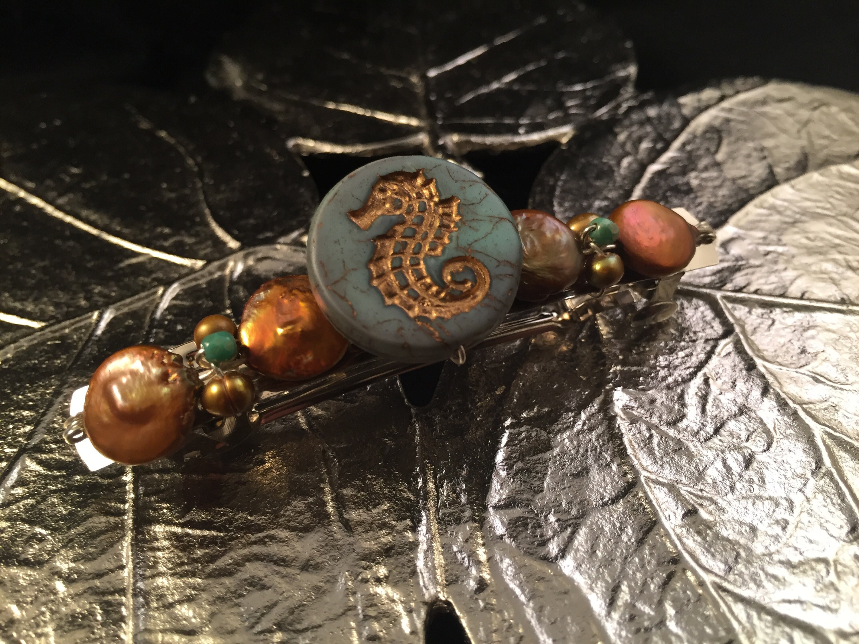 Seahorse Barrette Fish Barrette Freshwater Pearl Barrette - Etsy