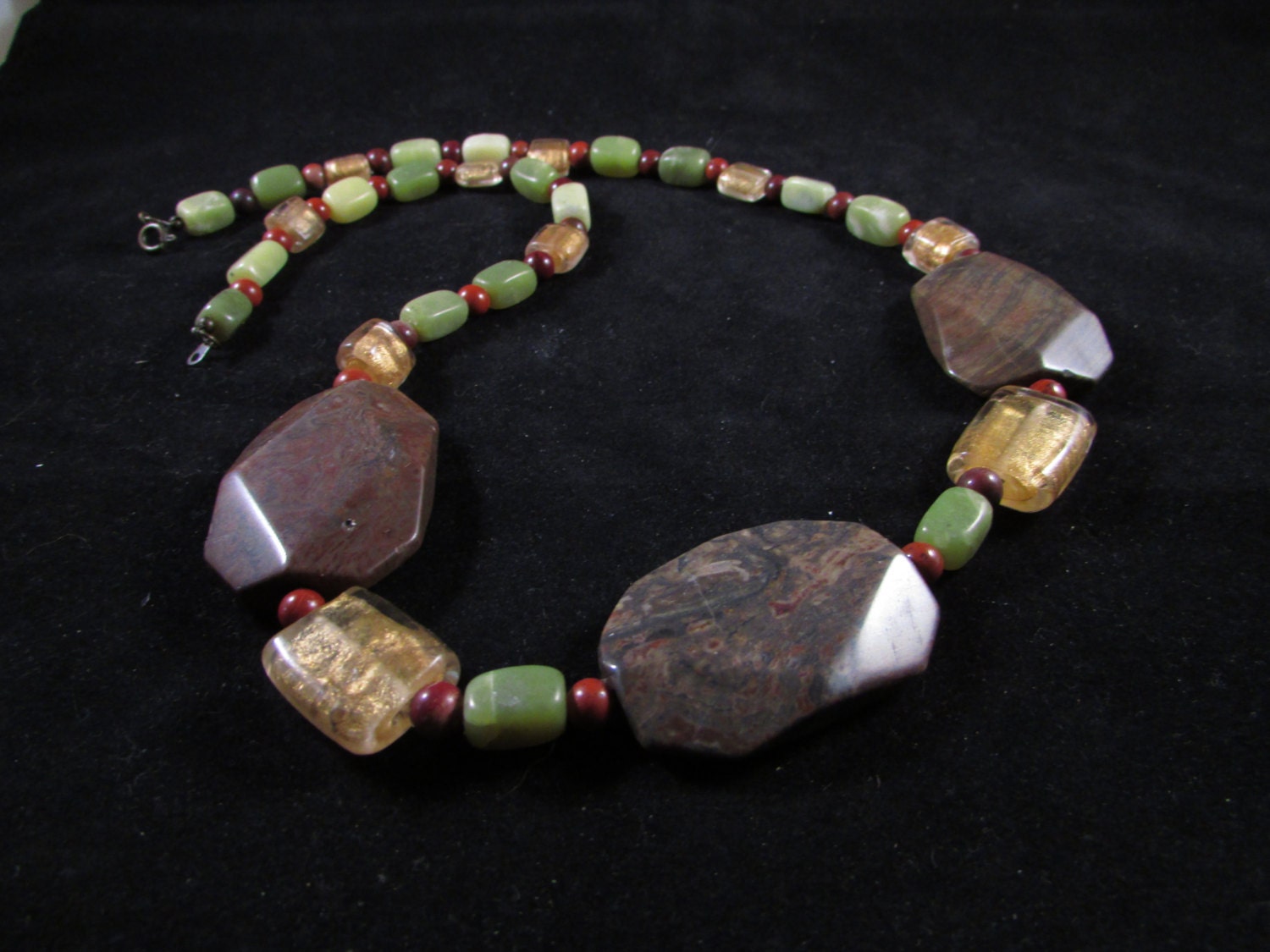 Chunky Stone Necklace, Hand Beaded Necklace, Hand Beaded Stone Necklace ...