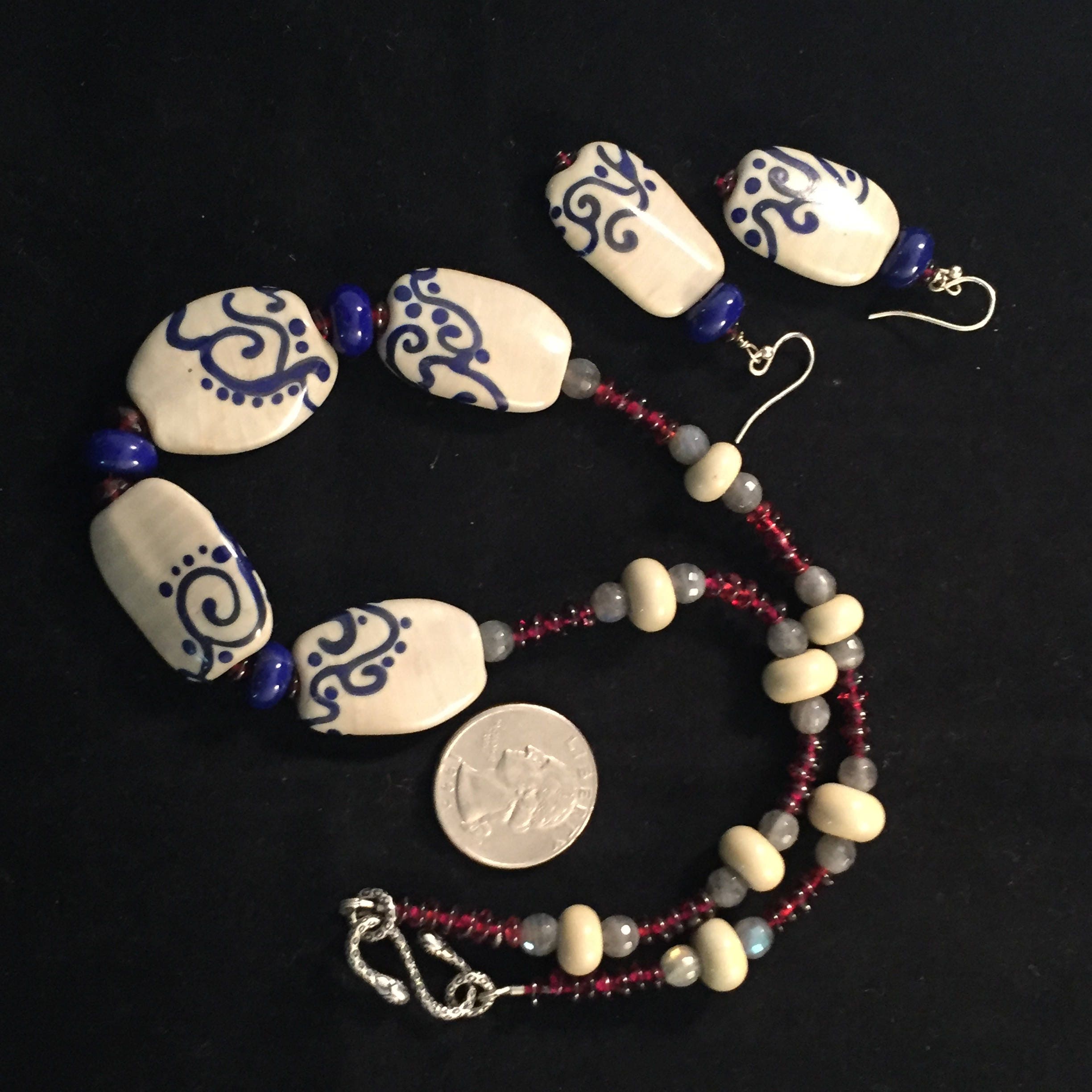 Lamp Work Glass Necklace Set, Jewelry Set, Garnet Necklace, Gemstone ...