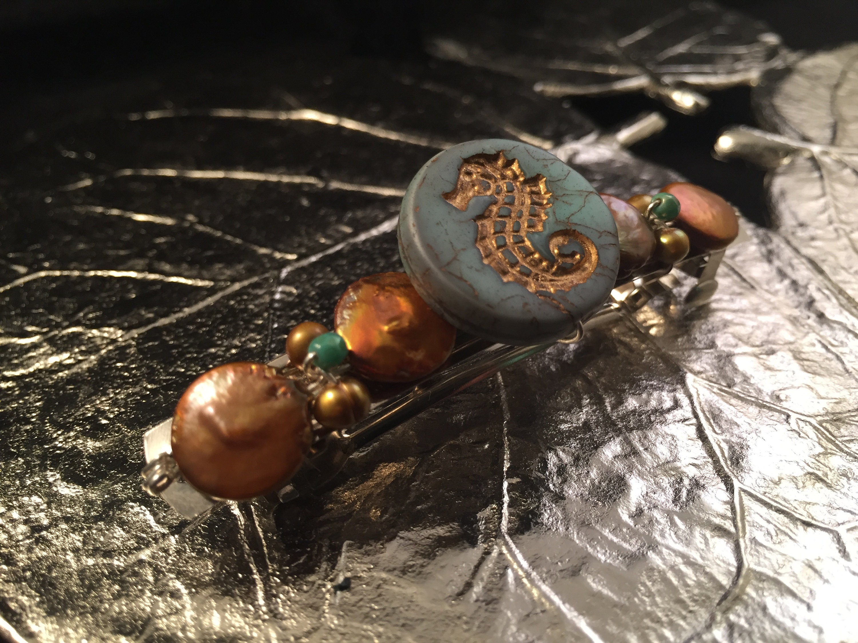 Seahorse Barrette Fish Barrette Freshwater Pearl Barrette - Etsy