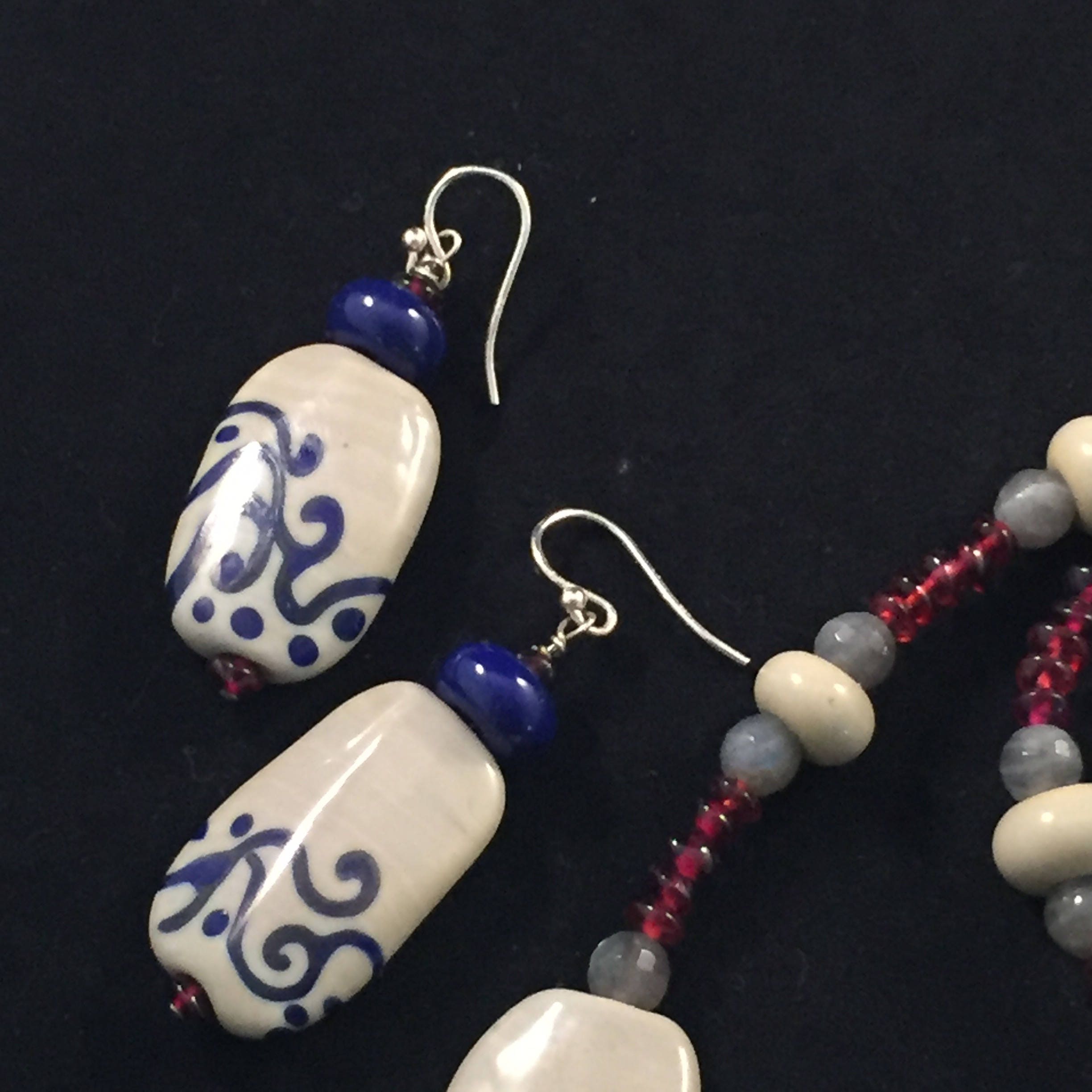 Lamp Work Glass Necklace Set, Jewelry Set, Garnet Necklace, Gemstone ...