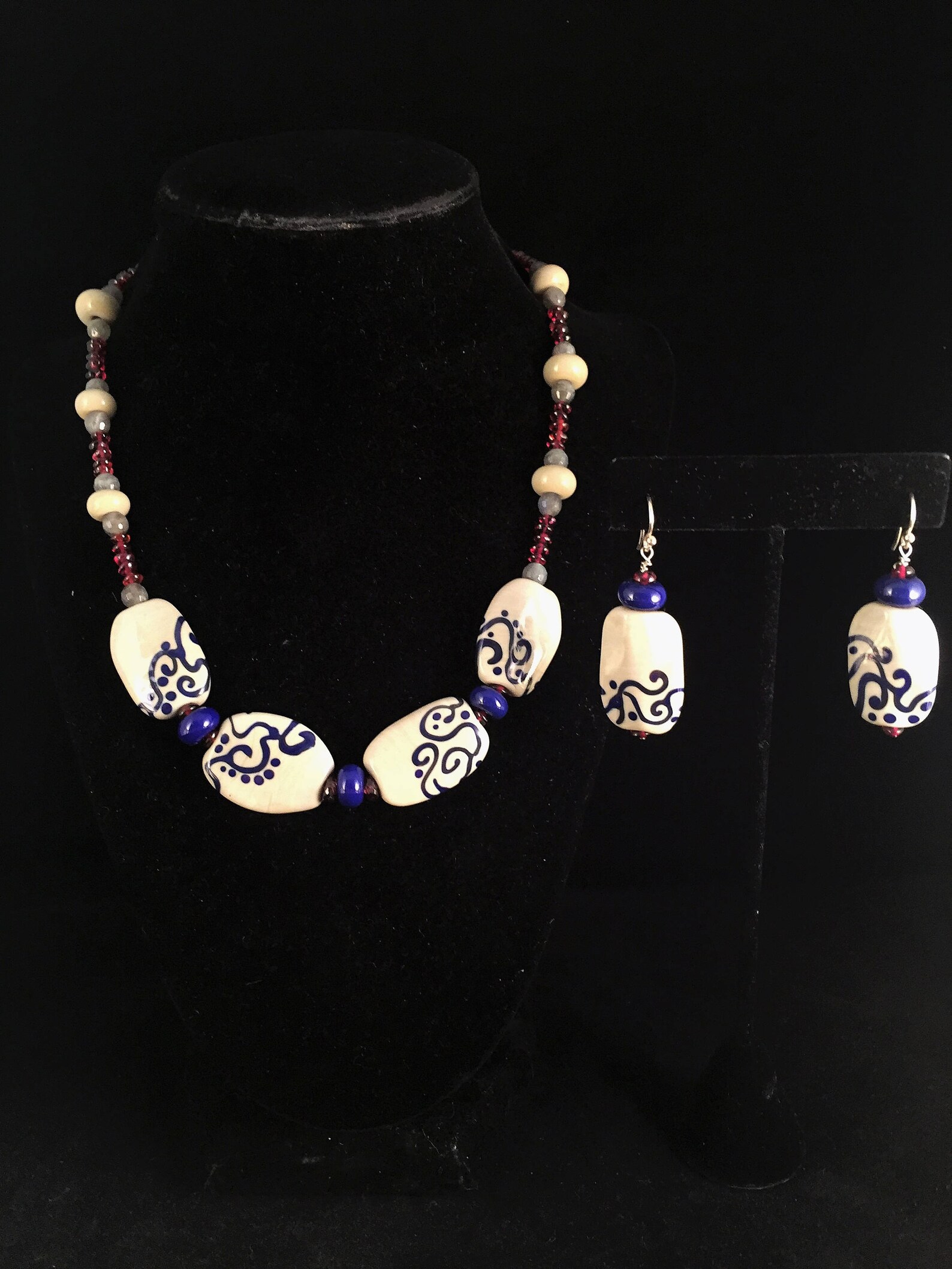Lamp Work Glass Necklace Set, Jewelry Set, Garnet Necklace, Gemstone ...
