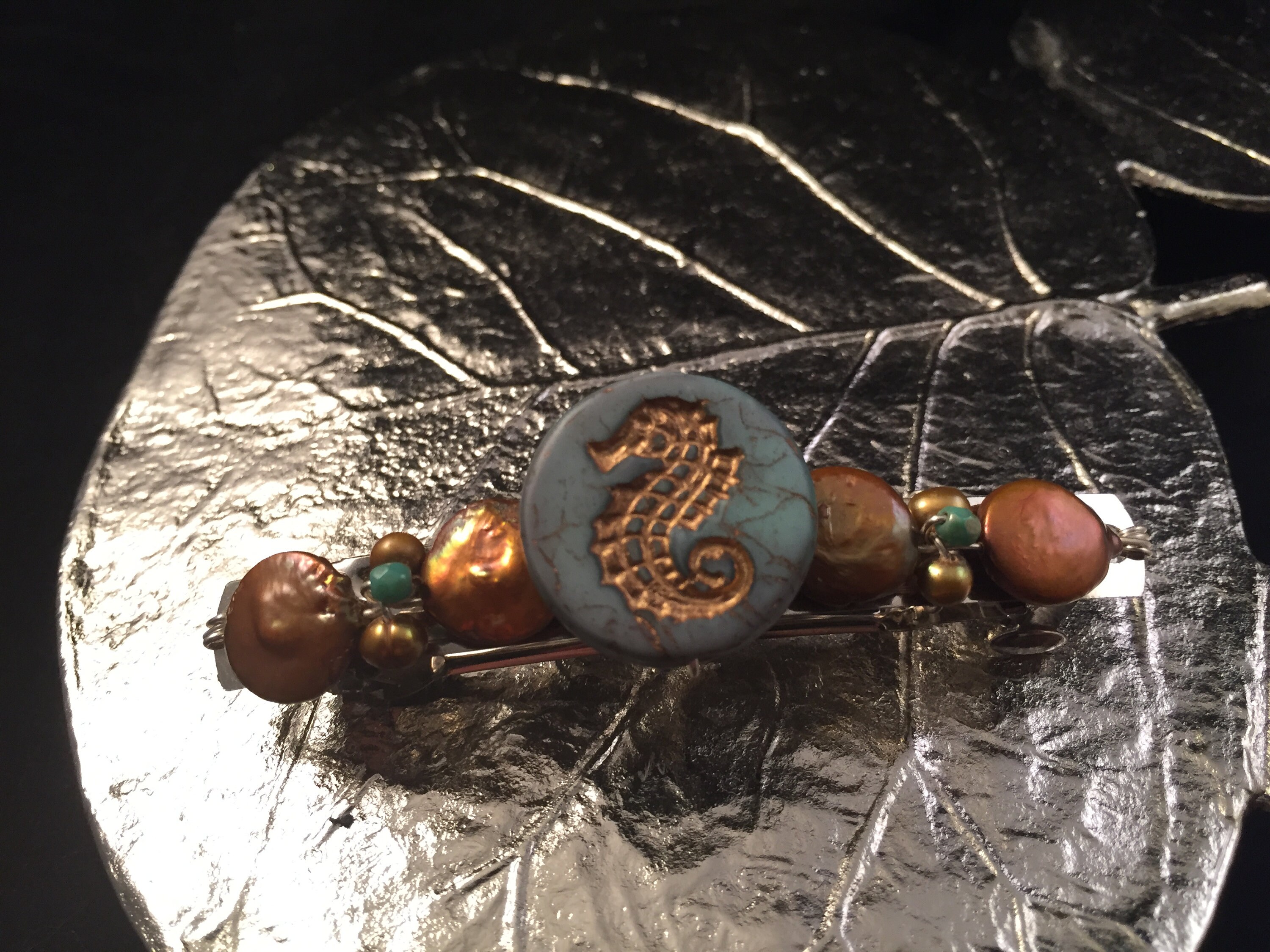 Seahorse Barrette Fish Barrette Freshwater Pearl Barrette - Etsy