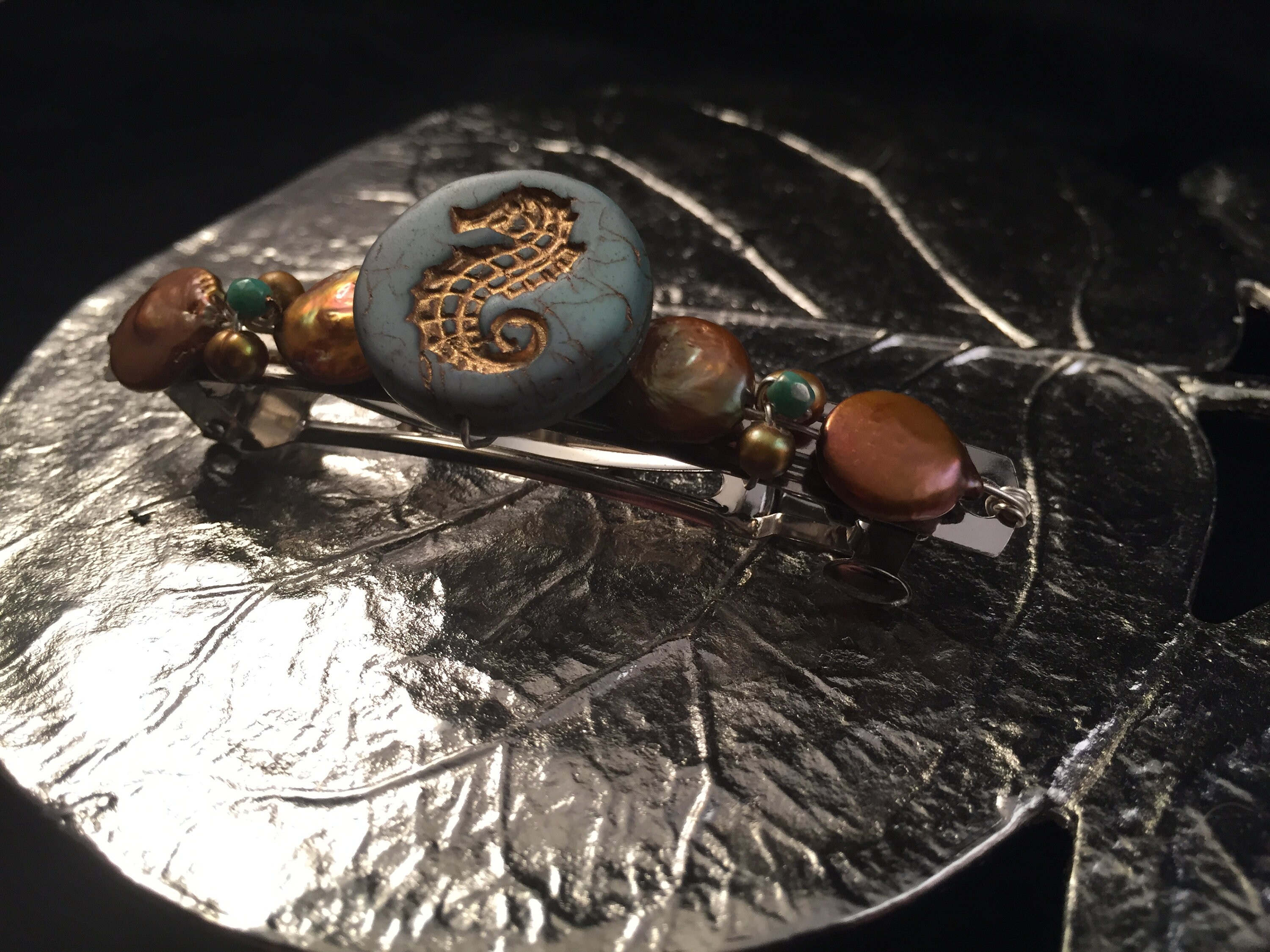 Seahorse Barrette Fish Barrette Freshwater Pearl Barrette - Etsy