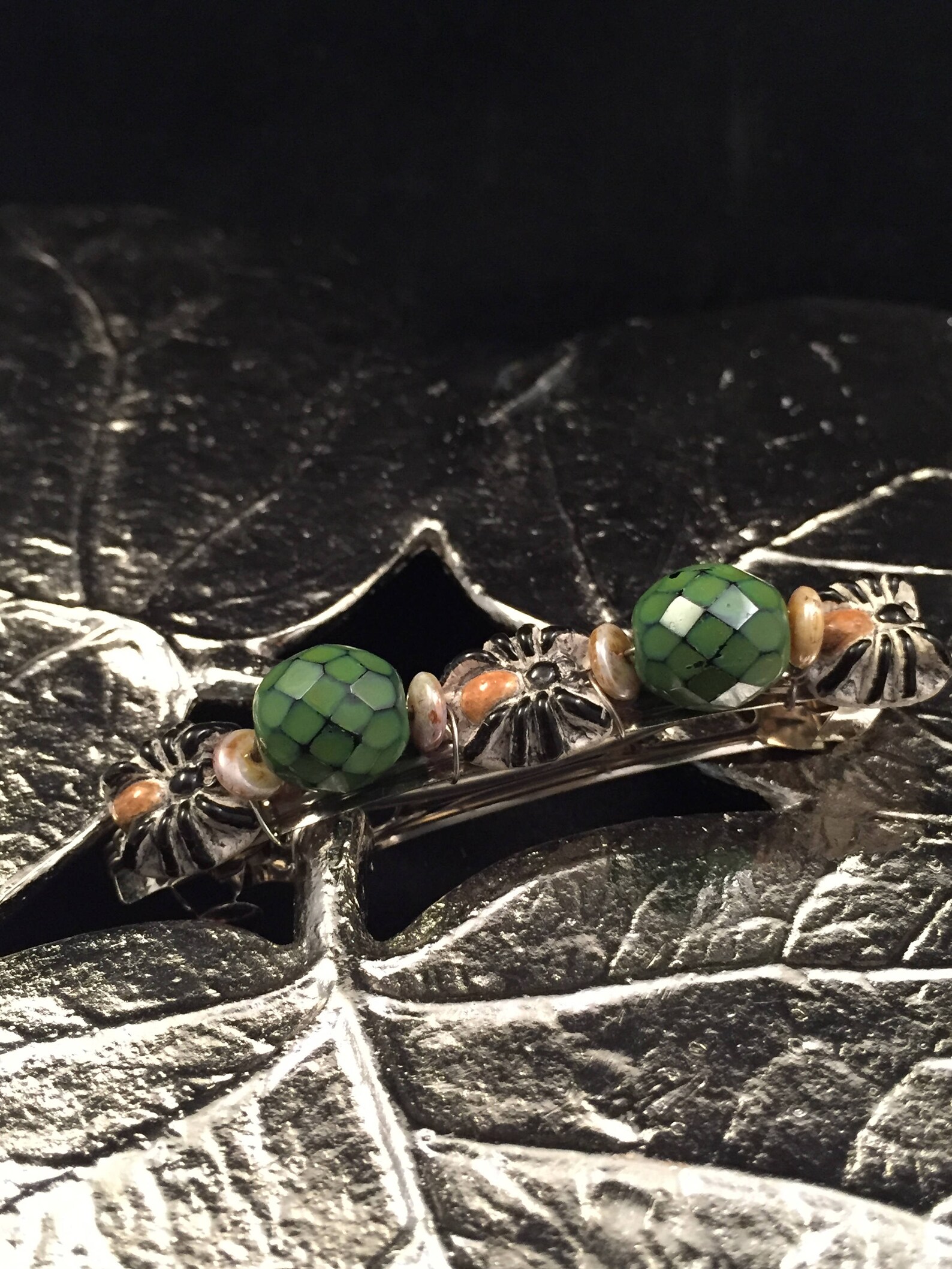 Spider Barrette, Hand Beaded Spider Hair Clip, Green Hair Clip, Green ...