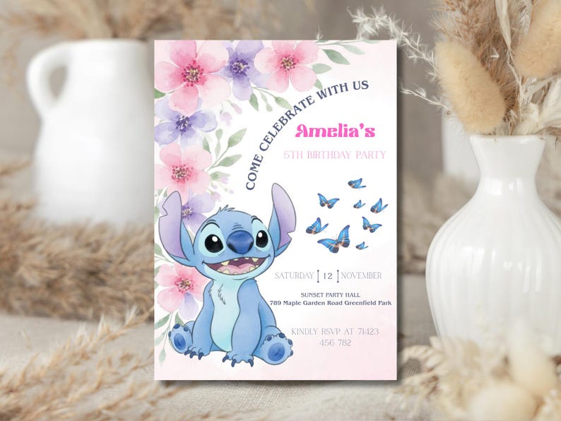 Stitch Birthday Invitation, Editable Canva Template, Kids Party Invite ...