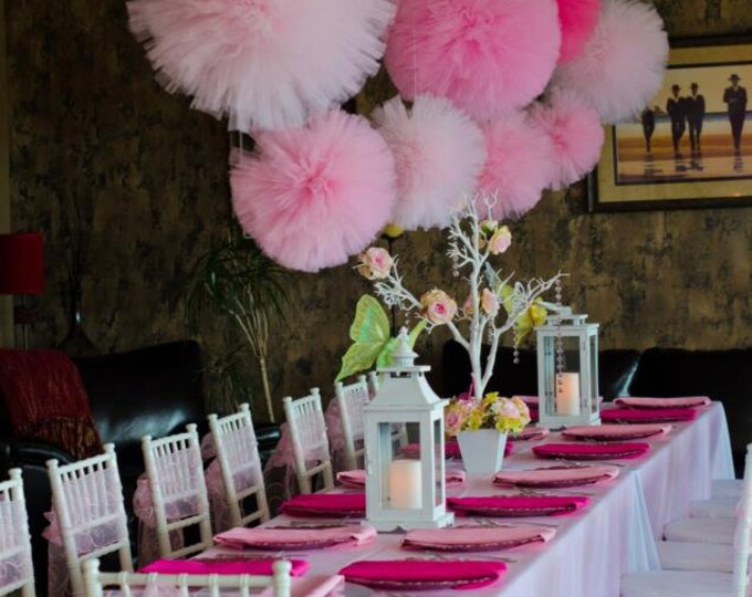 Tulle Pom Poms, Pink Party, Girls Birthday Party Decorations, Nursery ...