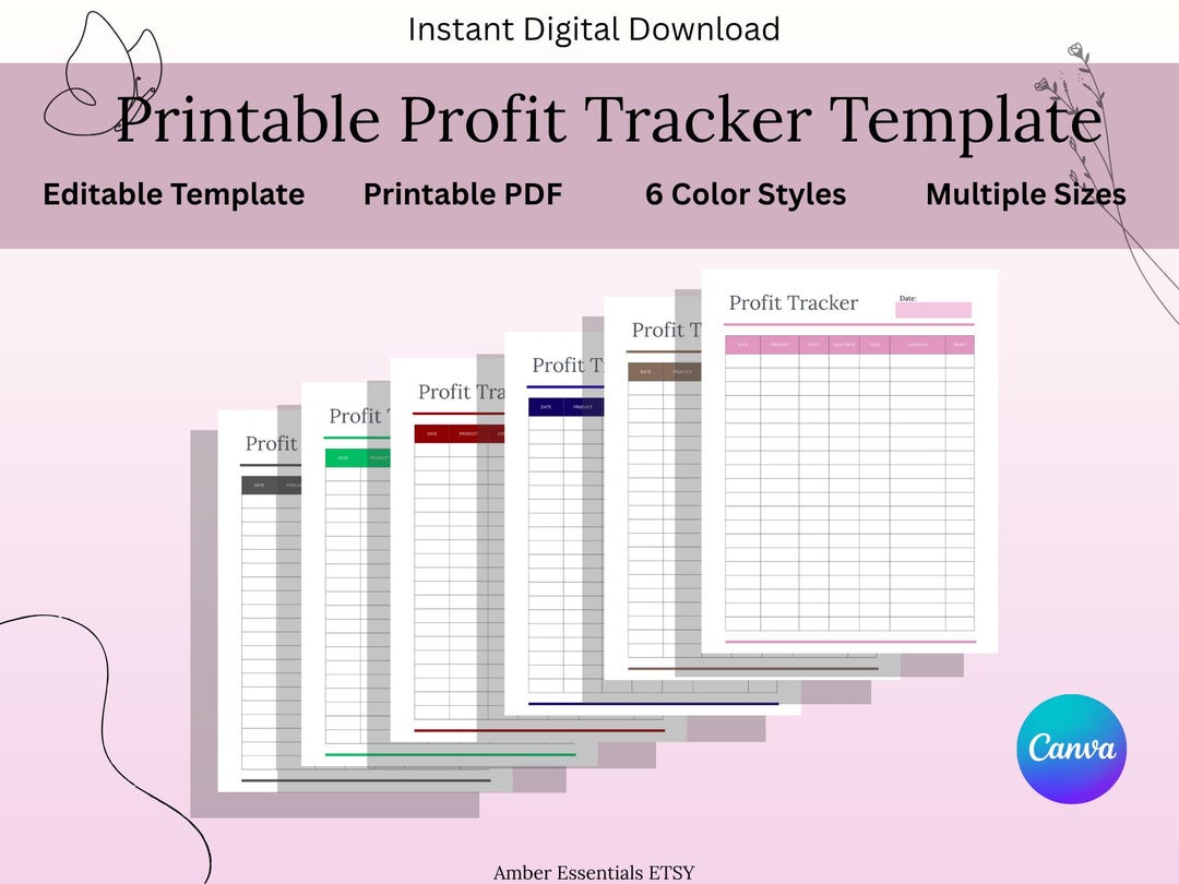 Profit Tracker Template and Printable | Editable Income and Expense ...