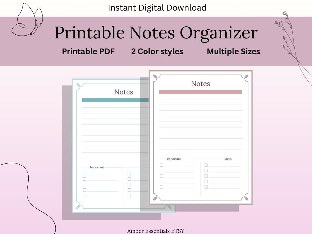 Notes Organizer Printable | Study Notes Worksheet | Blank Lined Notes ...