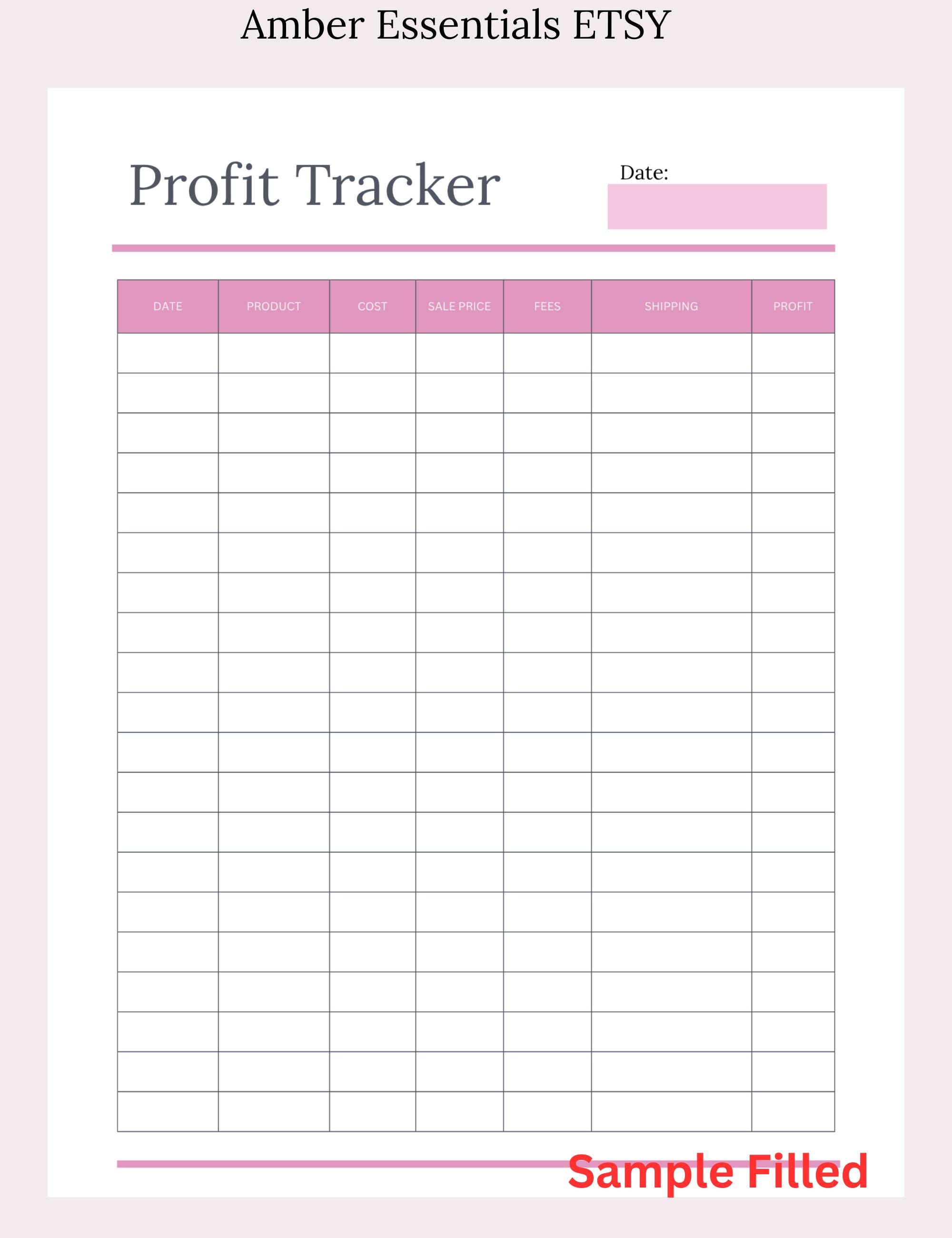Profit Tracker Template and Printable | Editable Income and Expense ...