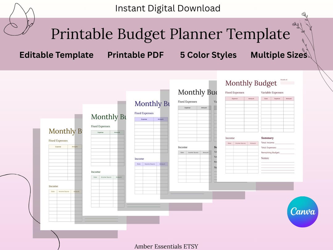 Budget Planner Printable Canva Template | Income and Expense Log ...