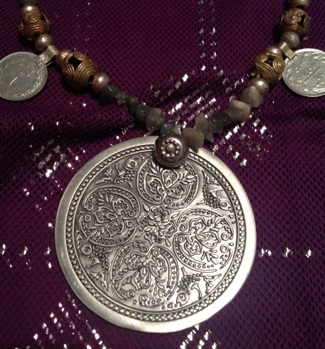 Silver Medallion Necklace - Etsy