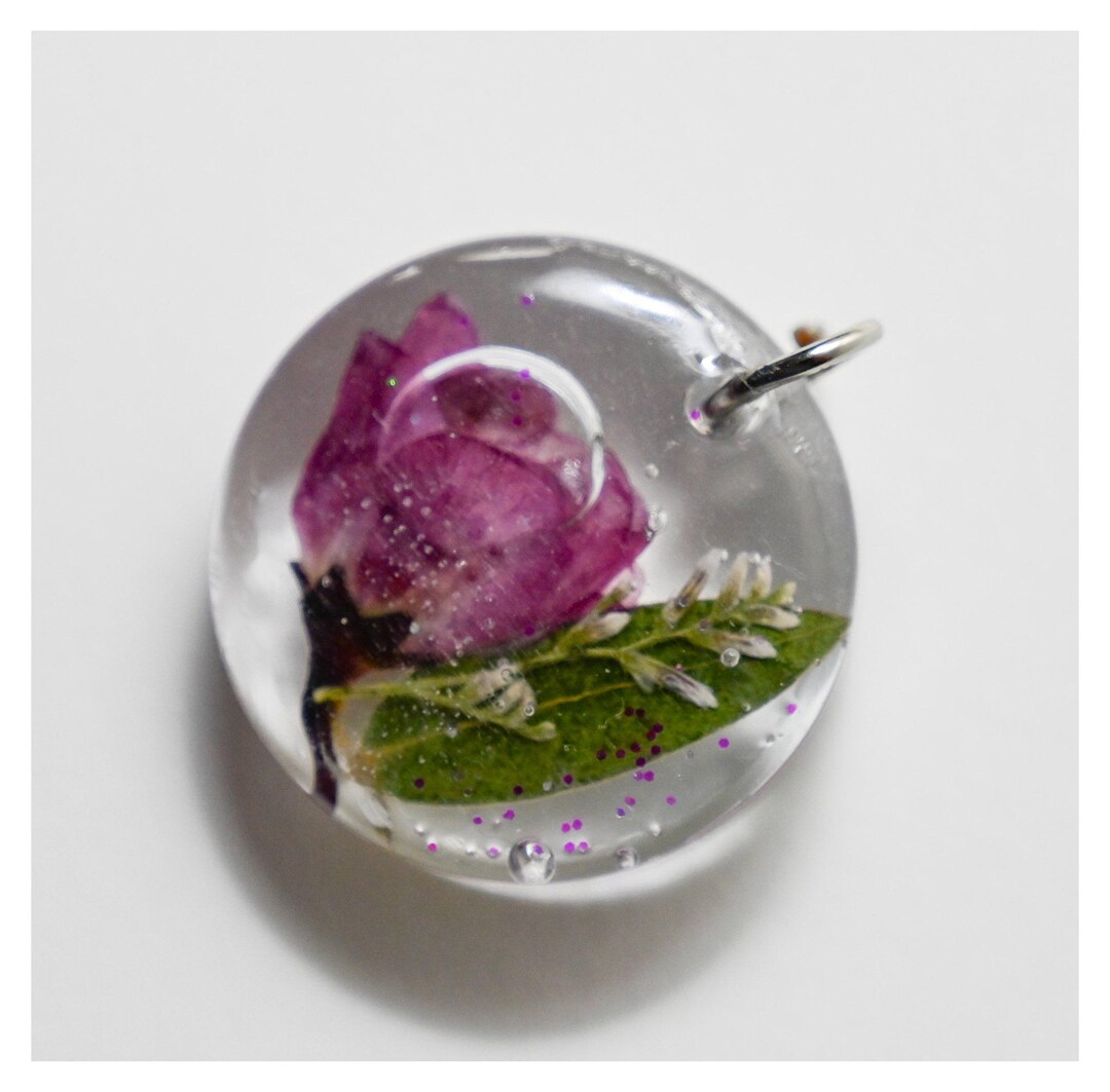 Resin Pendant With Purple Flower and Leaves – Handmade Botanical ...