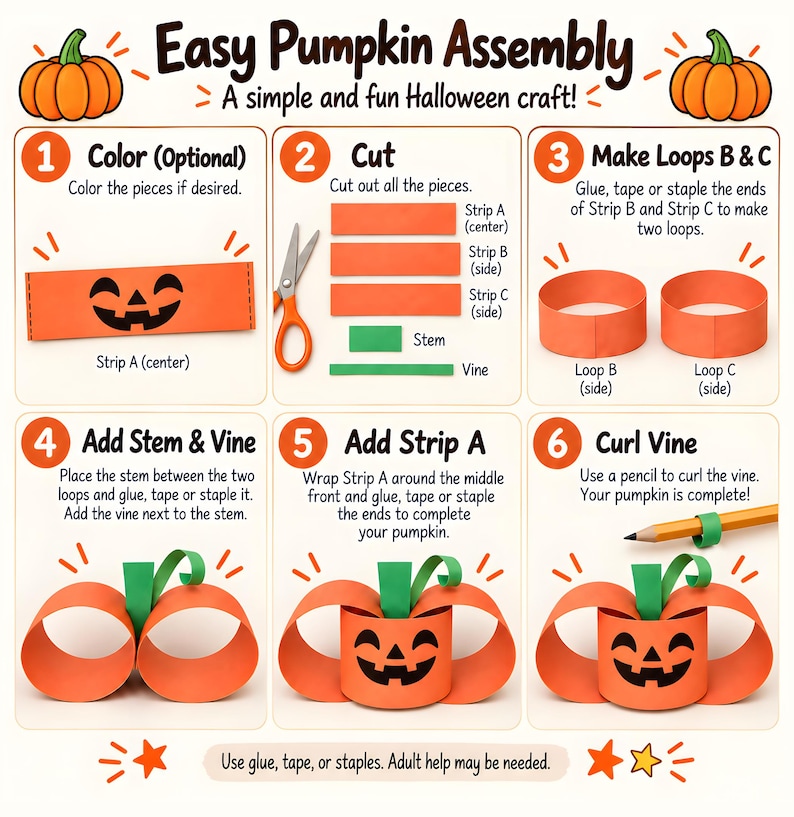 Jack O Lantern Craft Printable, 3D Paper Strip Pumpkin Craft for Kids ...