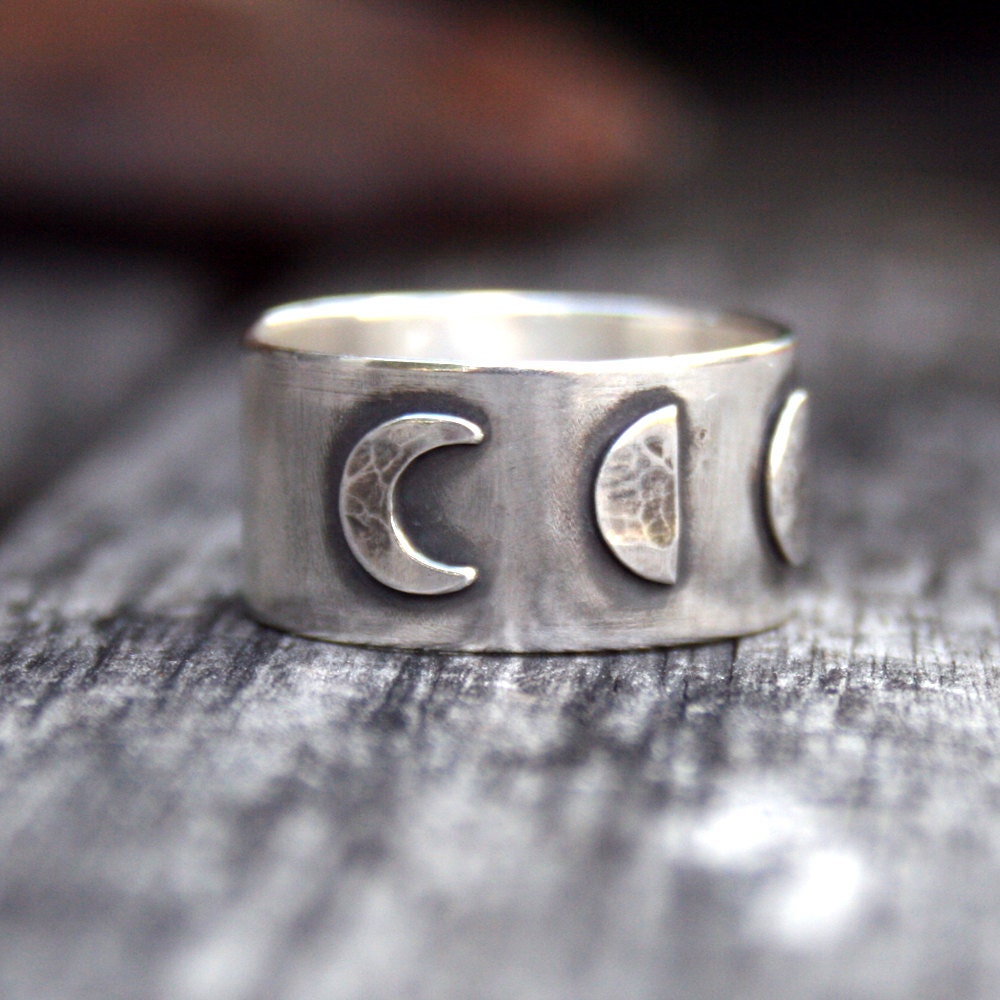 Moon Phase Ring Sterling Silver Five Phases of the Moon - Etsy