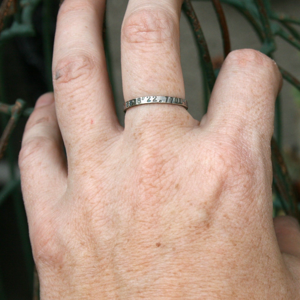 Personalized Hand Stamped Sterling Silver Ring Latitude and | Etsy