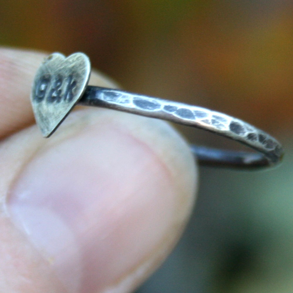 Personalized Hand Stamped Sterling Silver Heart Ring Custom - Etsy