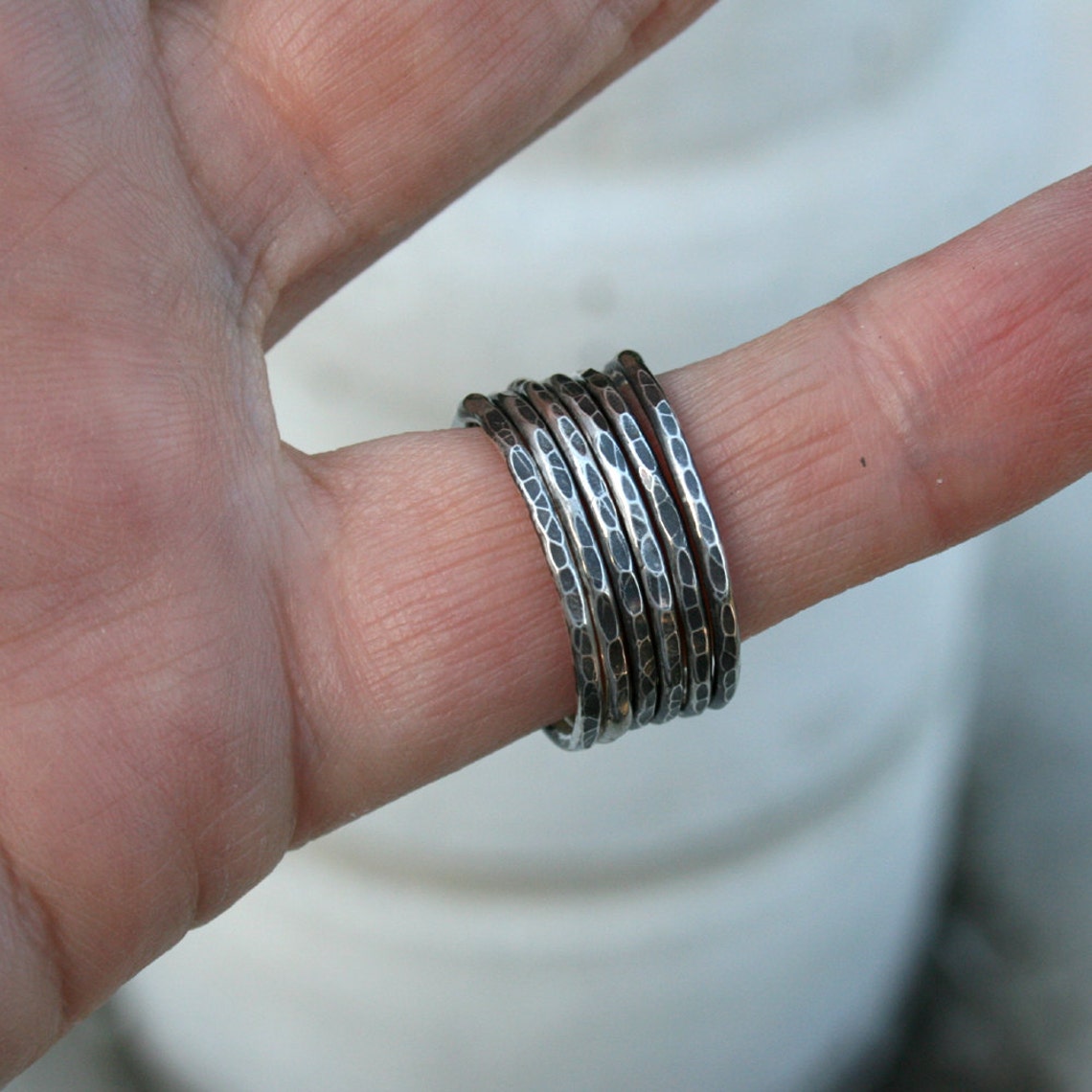 Sterling Silver Hammered Stacking Ring Set - Etsy