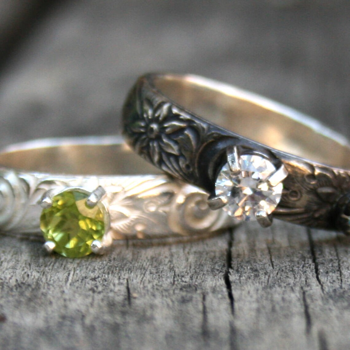 Sterling Silver Pattern Ring With Solitaire Peridot - Etsy