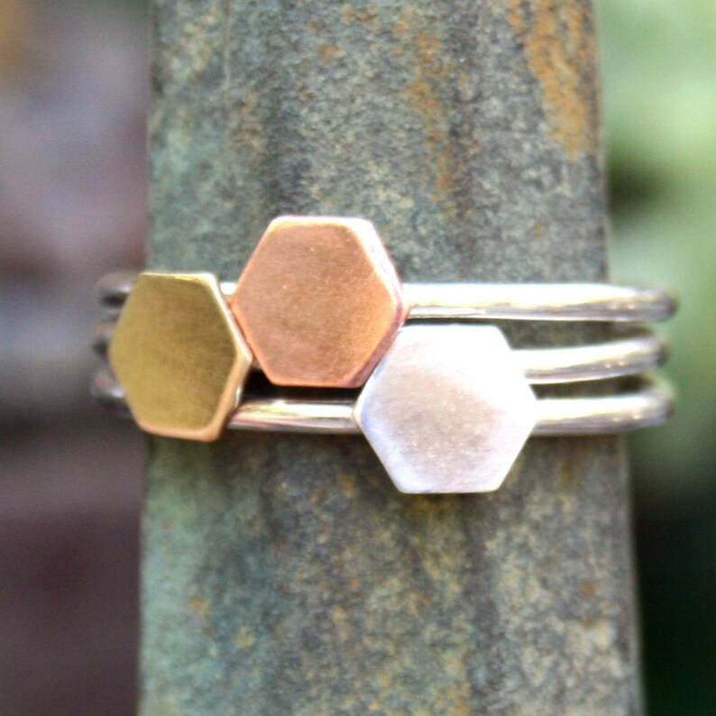 Stacking Ring Set Three Mixed Metal Hexagon Geometric - Etsy