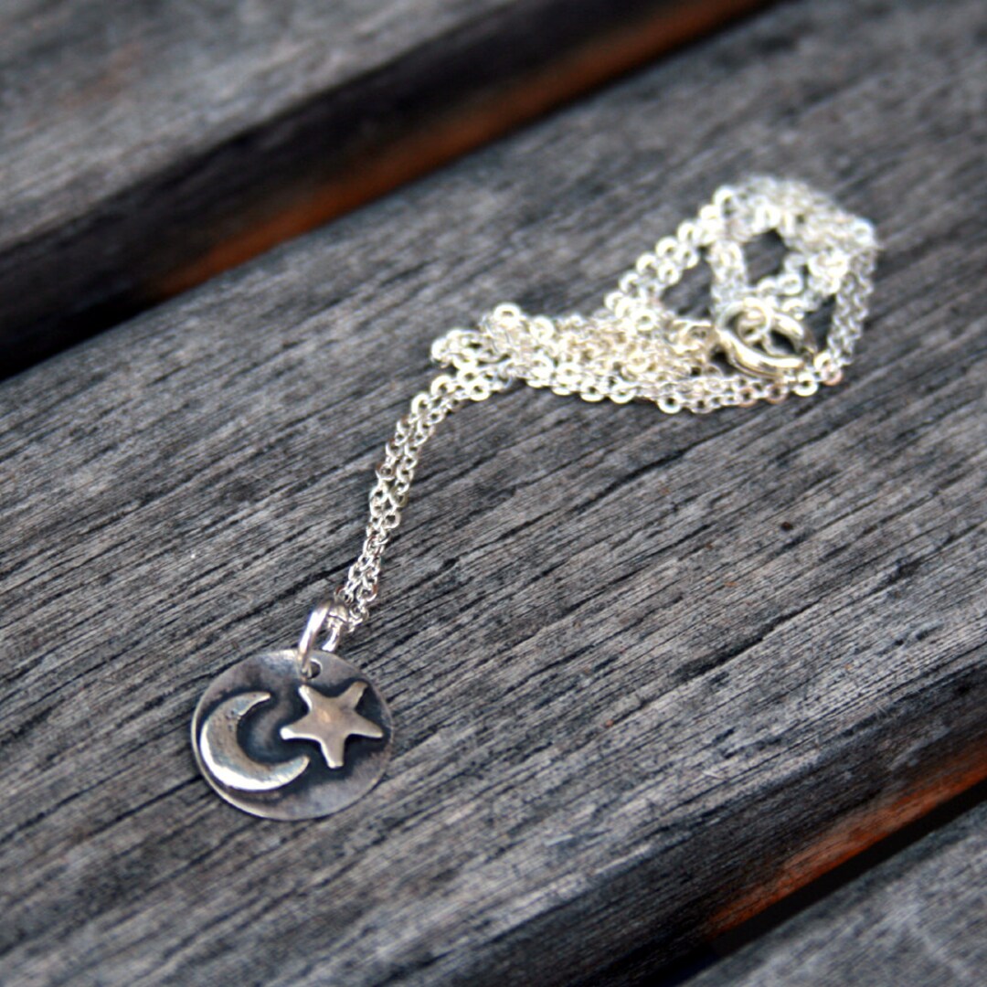 Sterling Silver Necklace Celestial Moon and Star - Etsy