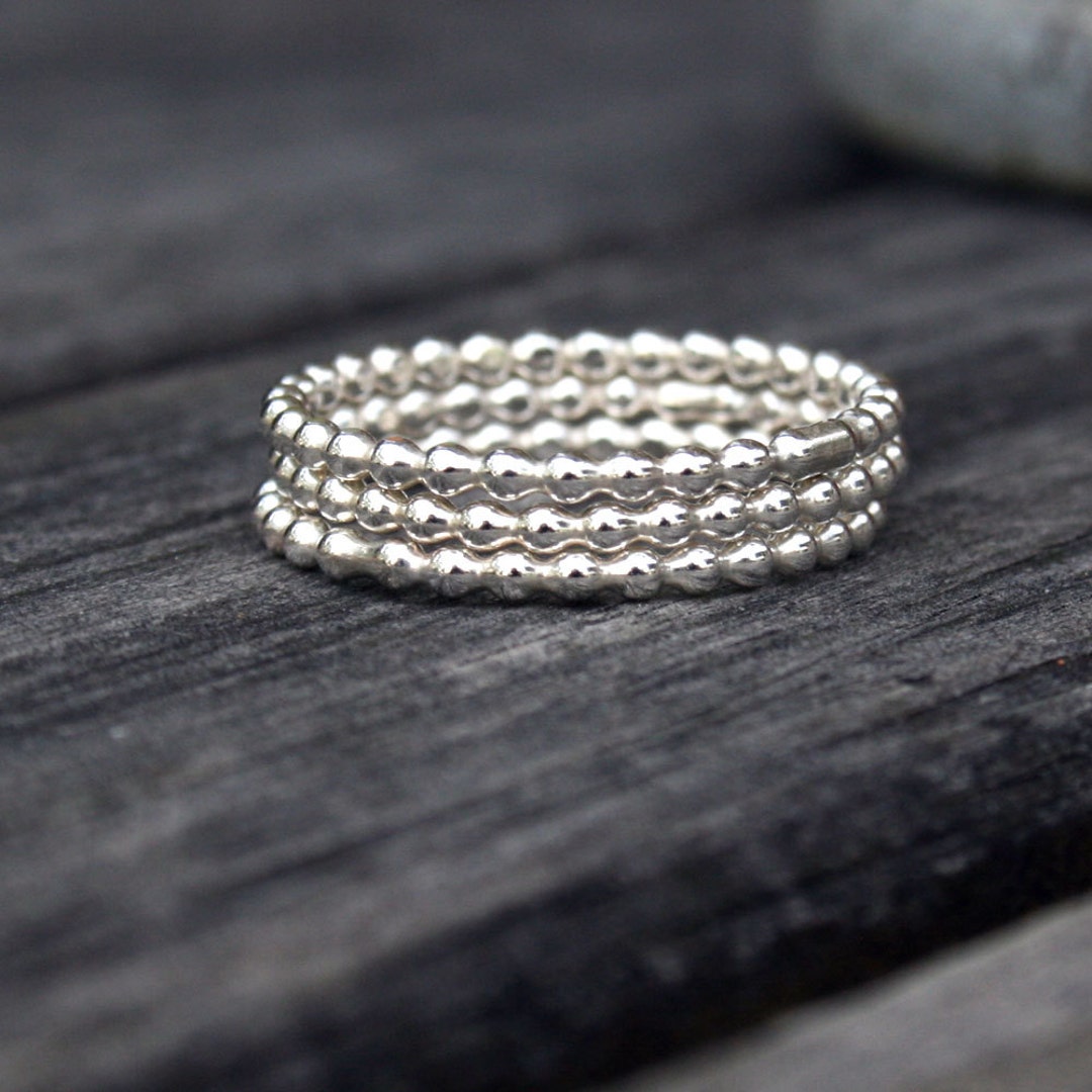 Sterling Silver Stacking Ring Set Beaded Ring Set - Etsy