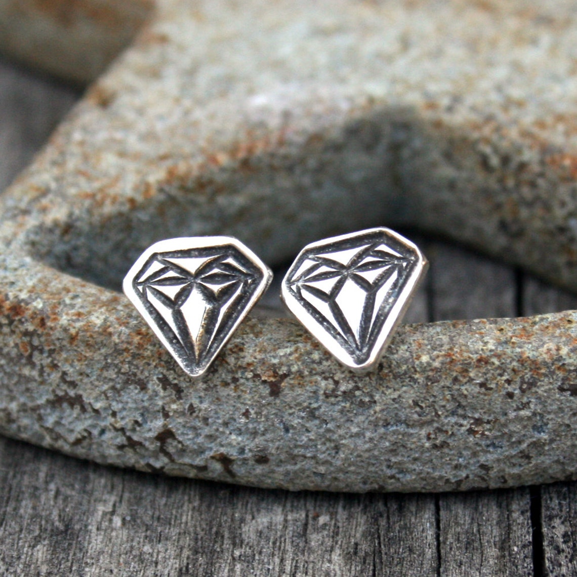 Sterling Silver Diamond Earrings | Etsy
