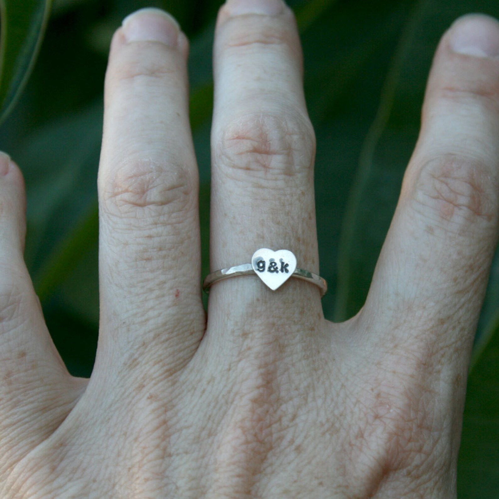 Personalized Hand Stamped Sterling Silver Heart Ring Custom - Etsy