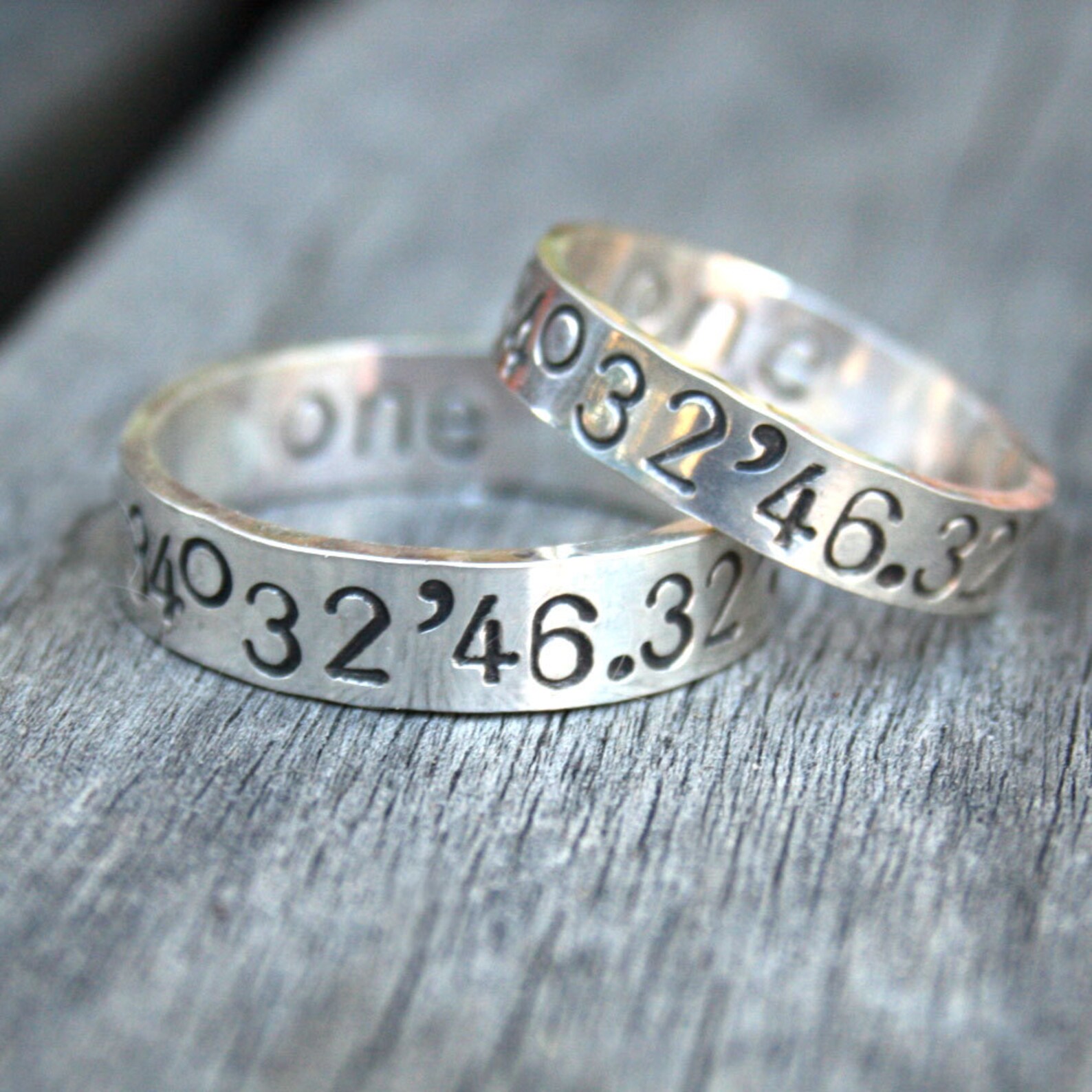 Latitude Longitude Ring Set - Personalized Hand Stamped Sterling Silver ...