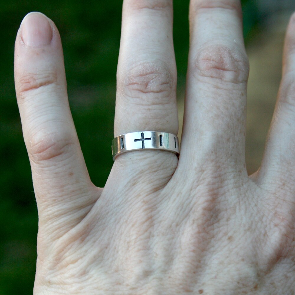 Personalized Hand Stamped Sterling Silver Ring Rosary Cross - Etsy