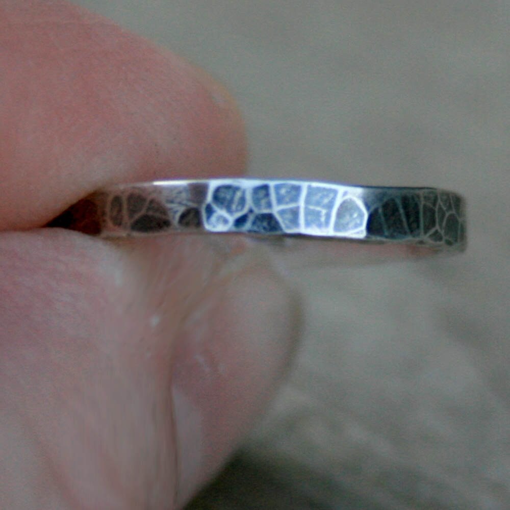 Sterling Silver Ring Simple Hammered and Antiqued Band | Etsy