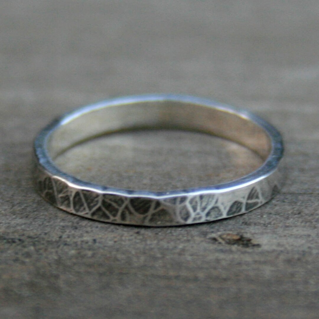 Sterling Silver Ring - Simple Hammered and Antiqued Band - Etsy