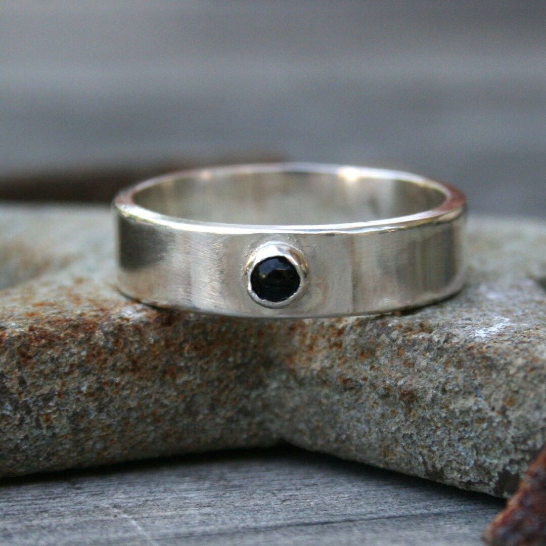 Personalized Sterling Silver Stone Ring Custom Band With Onyx or ...