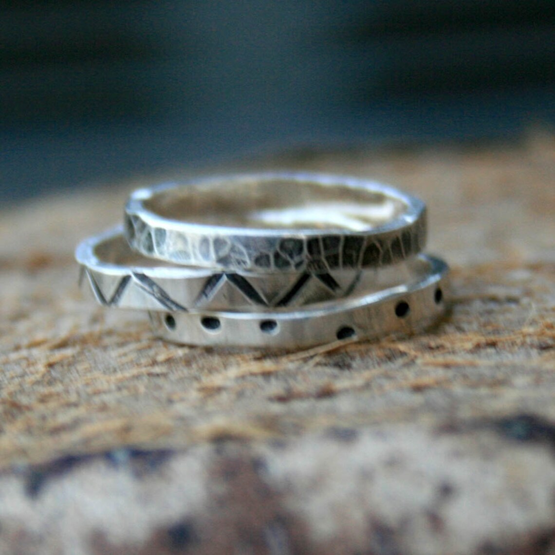 Sterling Silver Stack Ring Set Hand Stamped Designs - Etsy