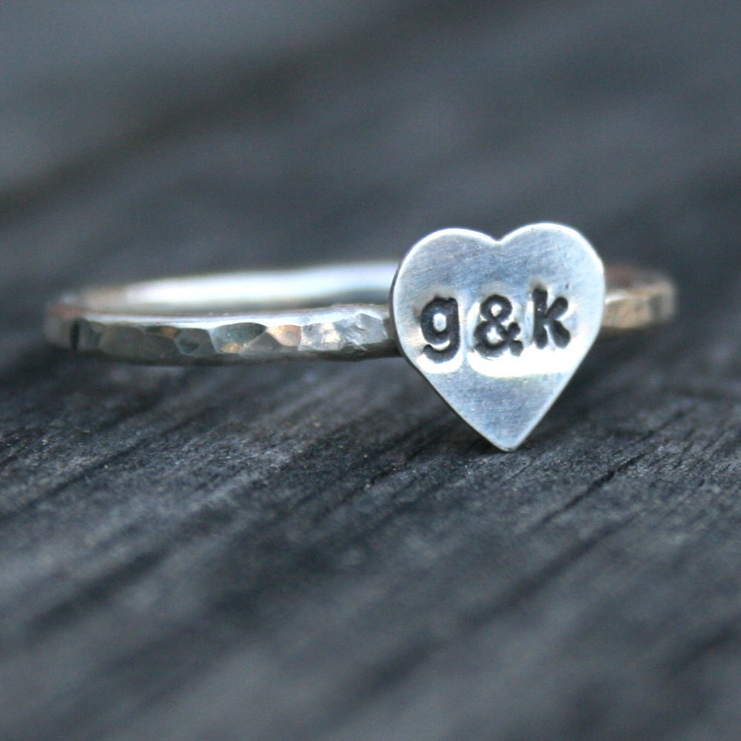 Personalized Hand Stamped Sterling Silver Heart Ring - Custom Initials ...