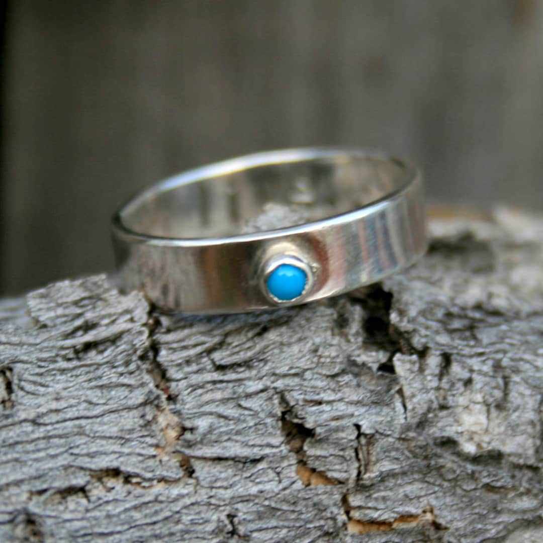 Personalized Sterling Silver Stone Ring - Custom Band With Turqouise or ...