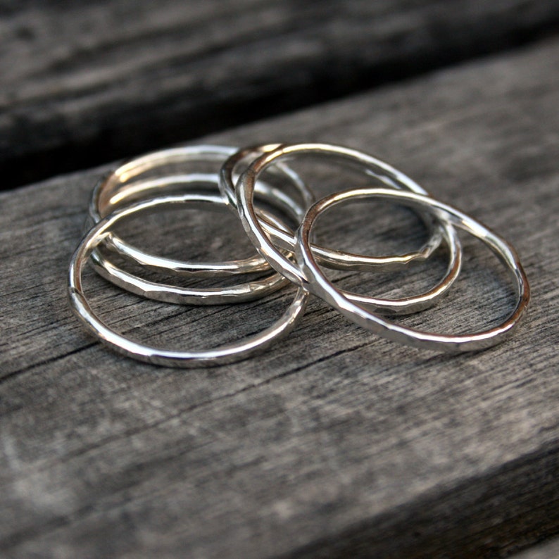Sterling Silver Hammered Stacking Ring Set - Etsy