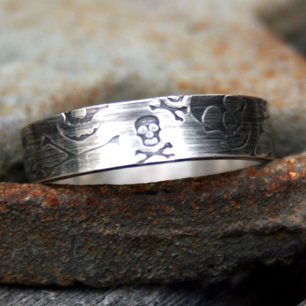 Personalized Hand Stamped Jewelry - Custom Sterling Silver Ring - Skull ...