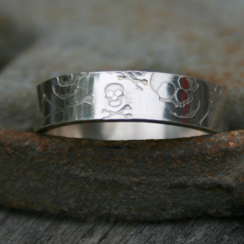 Personalized Hand Stamped Jewelry - Custom Sterling Silver Ring - Skull ...