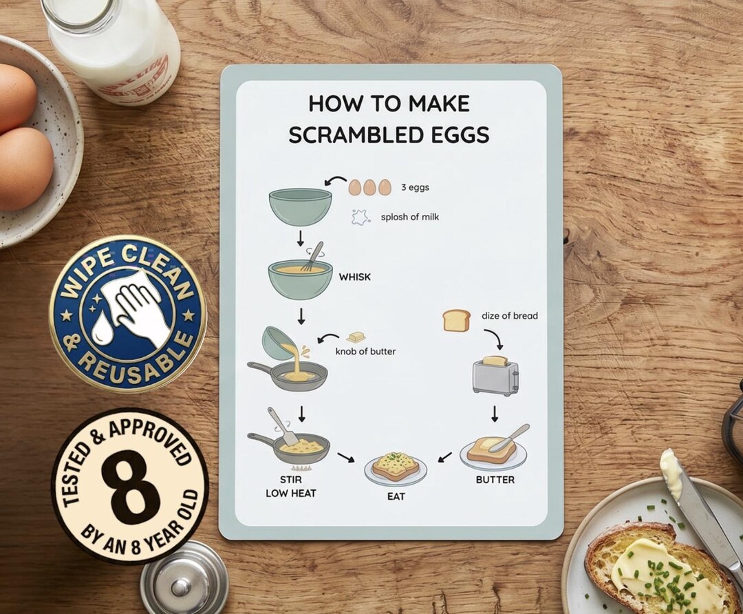 Scrambled Eggs Recipe Card for Kids – Visual Step-by-step Cooking Card ...