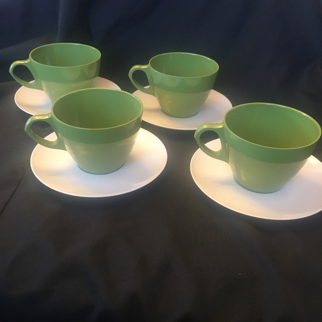 4 Melamine Coffee/tea Cup and Saucer Setsgreen and ...