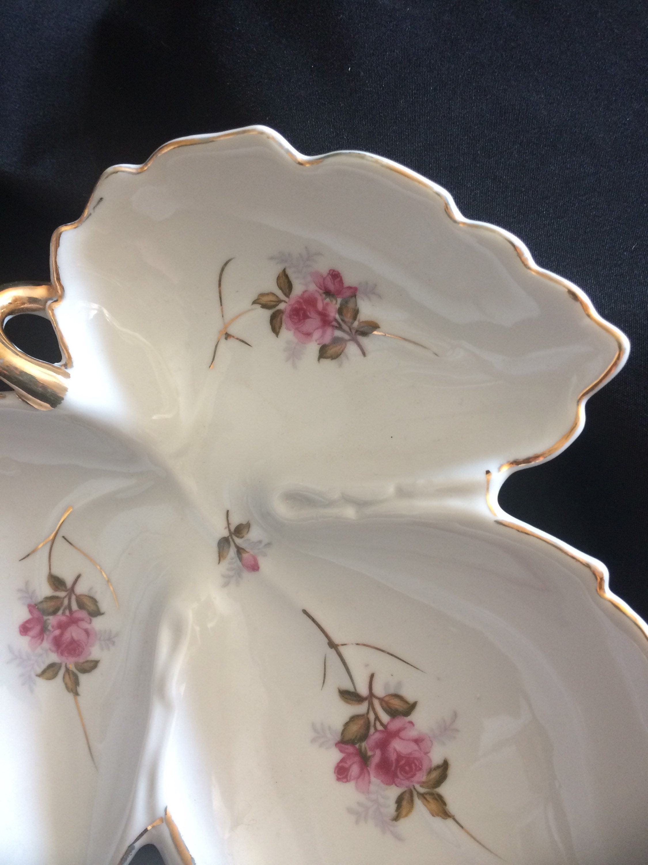 Floral and White Candy Dish ~ Three Leaf Shape ~ Made in Japan - Etsy