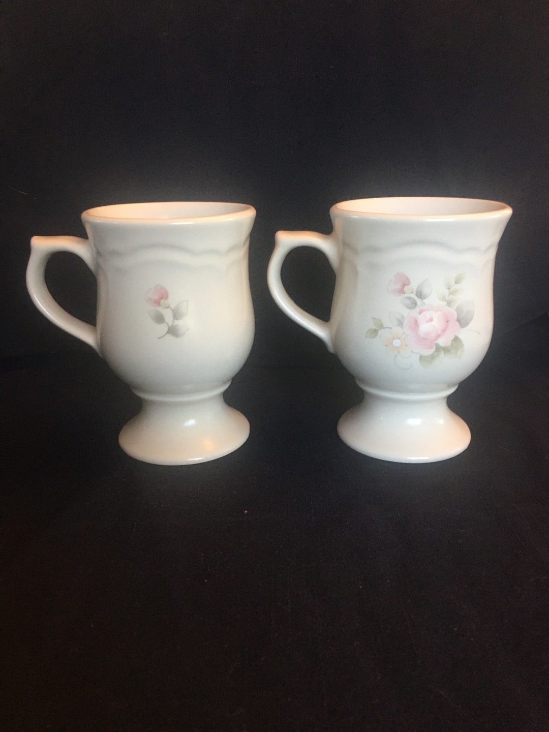 Pfaltzgraff Tea Rose Pattern ~ Set of Two (2) Handled Stem Stoneware ...