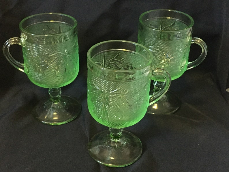 Tiara Pattern, Chantilly Green, by Indiana Glass Set of Three 3 Handled ...