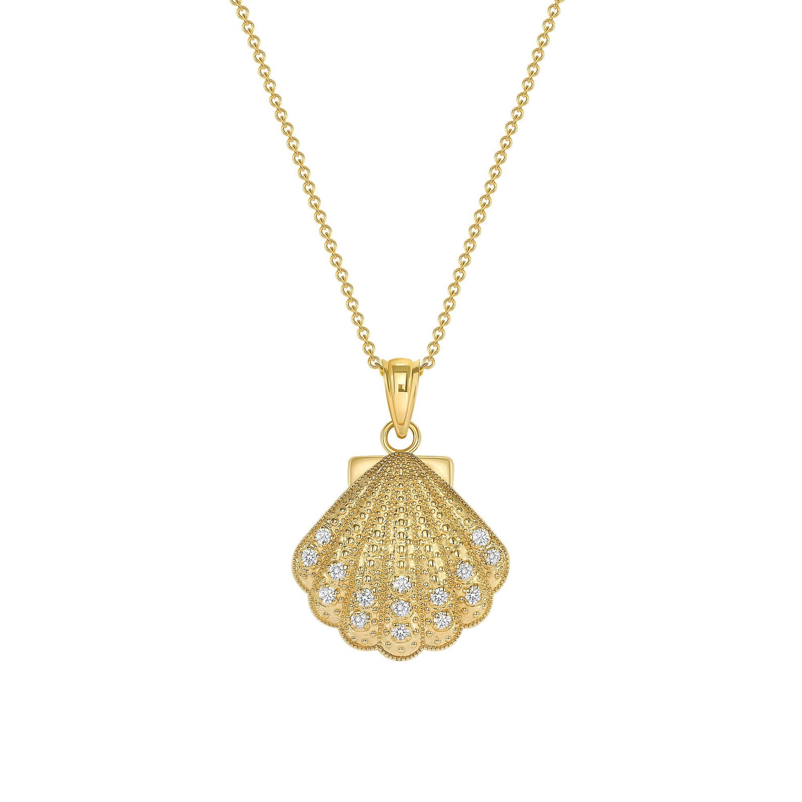14K Gold and Diamond Shell Mermaid Necklace, Medium, Dainty Chain and ...