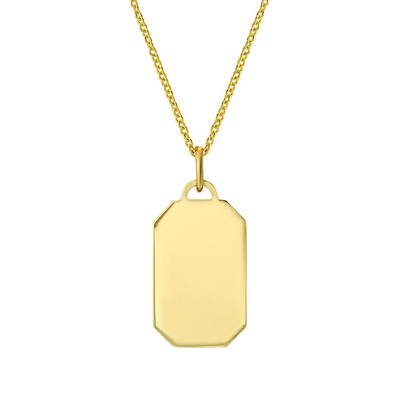 14K Yellow Gold Tag Necklace With Free Laser Engraving, Small Tag ...