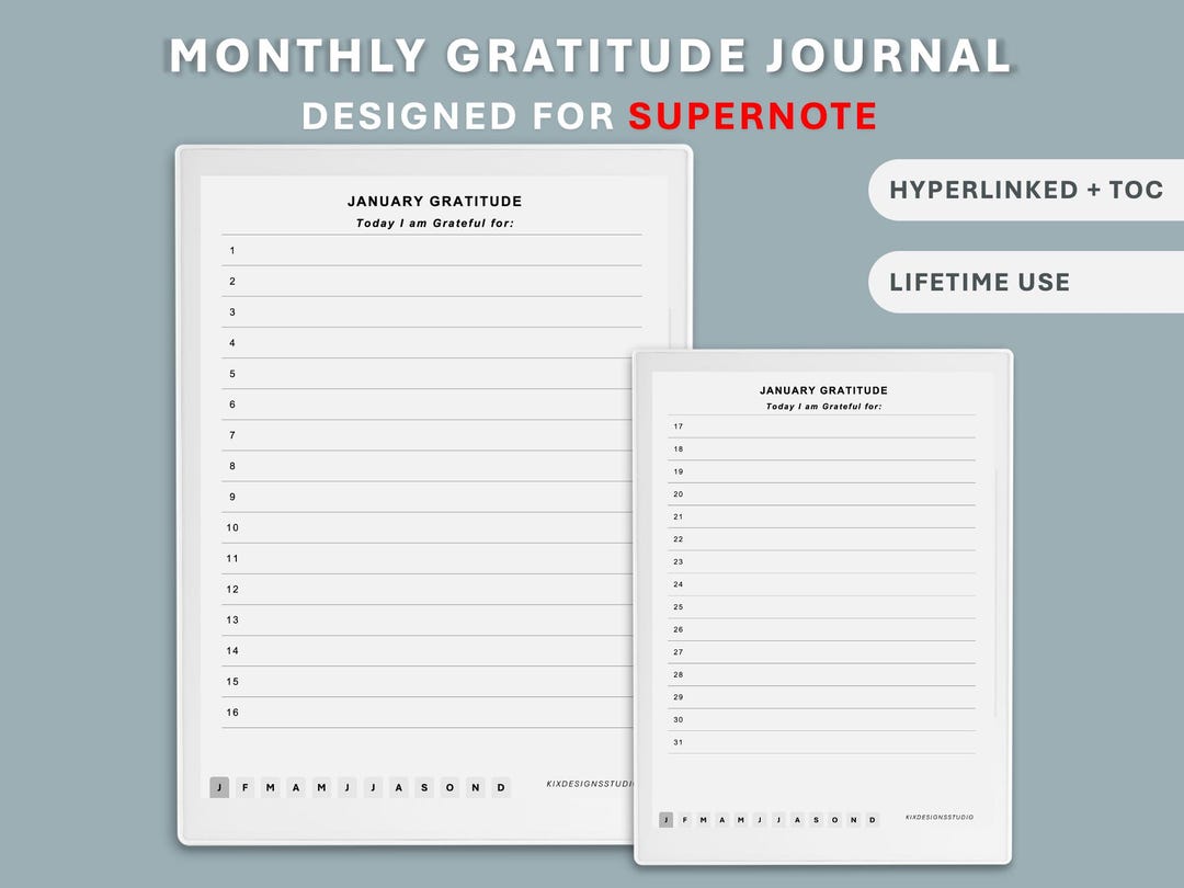 Supernote Monthly Gratitude Journal, Hyperlinked Digital Planner ...